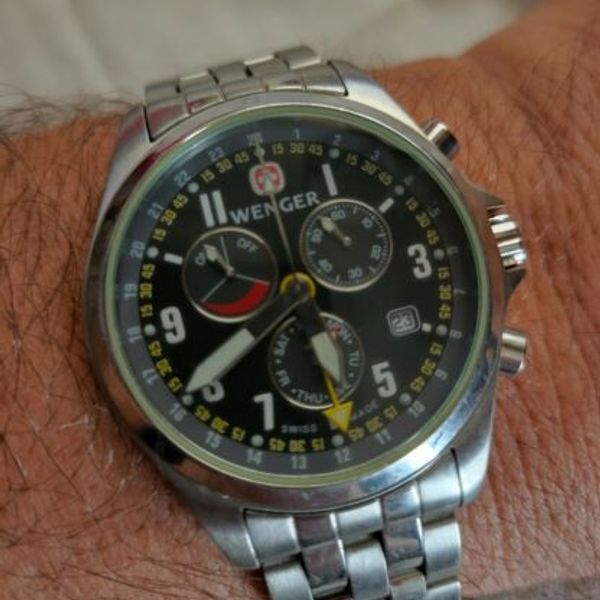 WENGER SWISS ARMY TERRAGRAPH 7275X ALARM DAY DATE POWER LEVEL SECOND ...