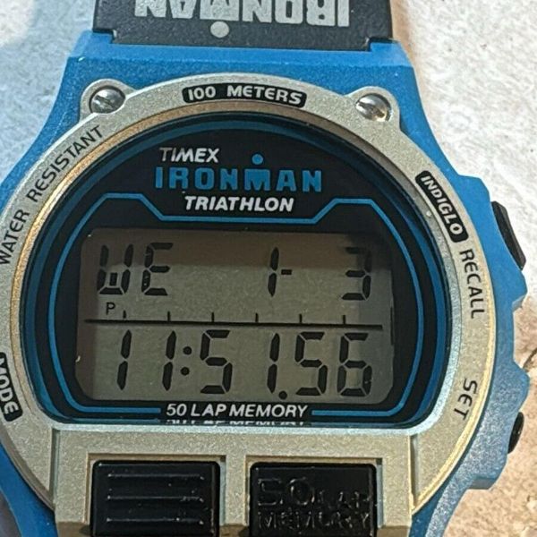 Timex Ironman Watch Rare Blue Vintage Triathlon Original Ruber Band ...