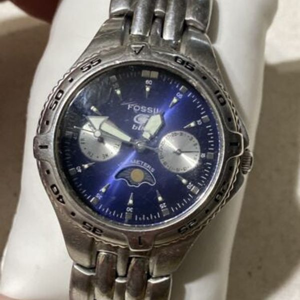 Fossil Blue BQ-9139 Stainless Steel 100 Meters Moon Phase Men Watch New ...