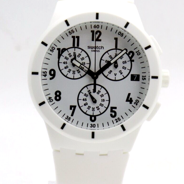SWATCH $120 W0MEN'S TWICE AGAIN CHRONO WHITE DIAL DATE 42M SWISS WATCH ...