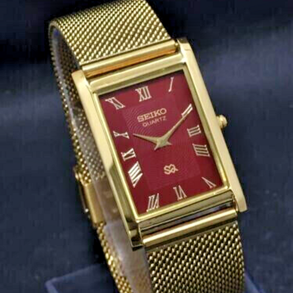 Beautiful Seiko Super Quartz Slim Red Dial Gold Plated Wrist Watch ...