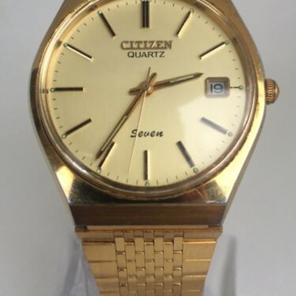 Vintage Citizen Seven Quartz Watch Vintage Gold Tone Men’s New Battery ...
