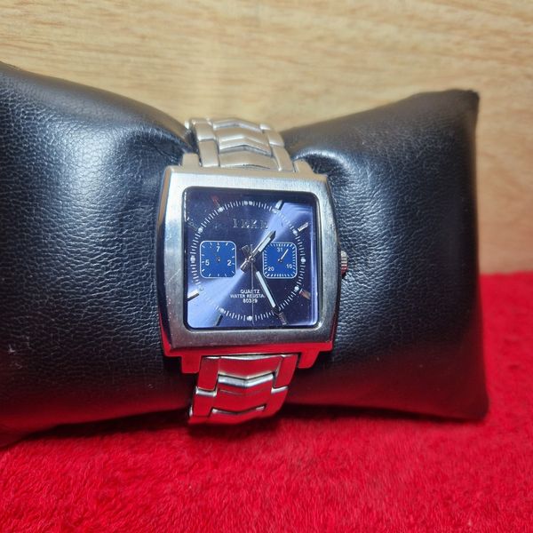 Ieke Silver Rectangular Quartz Watch with Deep Blue Dial â Fully ...