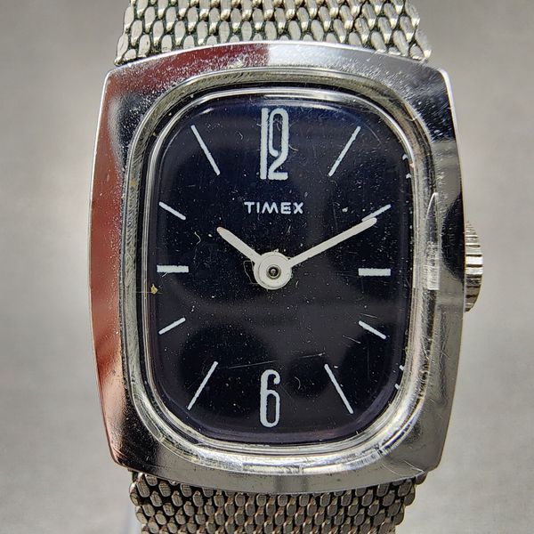 VTG Timex Tank Watch Women 19mm Blue Dial Silver Tone Manual Wind ...