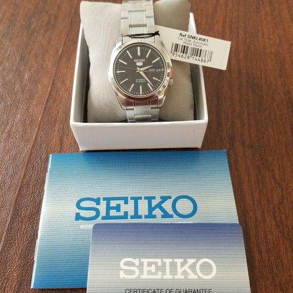 Seiko 5 SNKL45 Automatic Day-Date Black Dial Stainless Steel Mens Watch ...