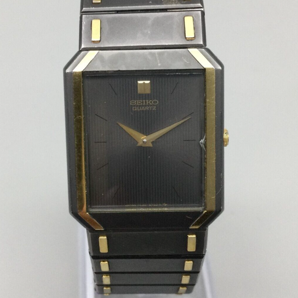 Vintage Seiko Watch Men Gray Gold Tone Rectangle Dial New Battery 7 ...