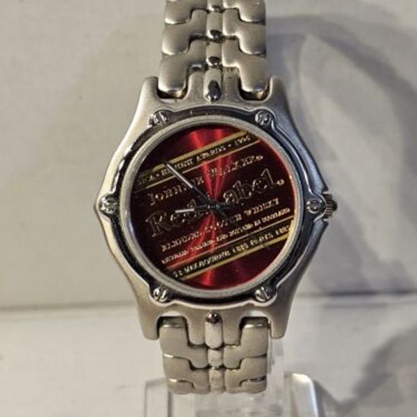 JOHNNY WALKER RED LABEL MENS WATCH SS BRACELET RED SUNBURST DIAL RUNS ...