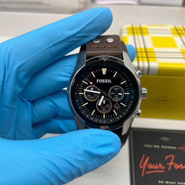 Fossil Coachman Chronograph 45 mm Stainless steel with Brown Leather ...
