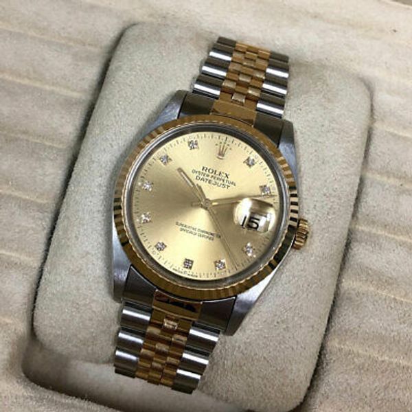 Rolex DateJust Champagne Diamond Dial 36mm Wristwatch Ref 16233 ...
