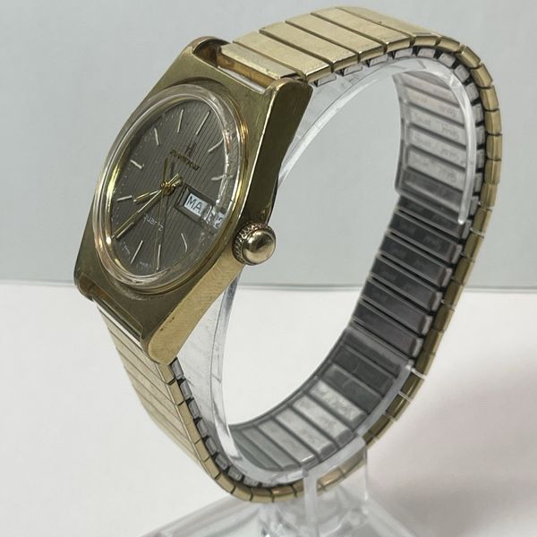 Vintage Hamilton Quartz Day-Date Gold Tone Stretch Band Watch - Working ...