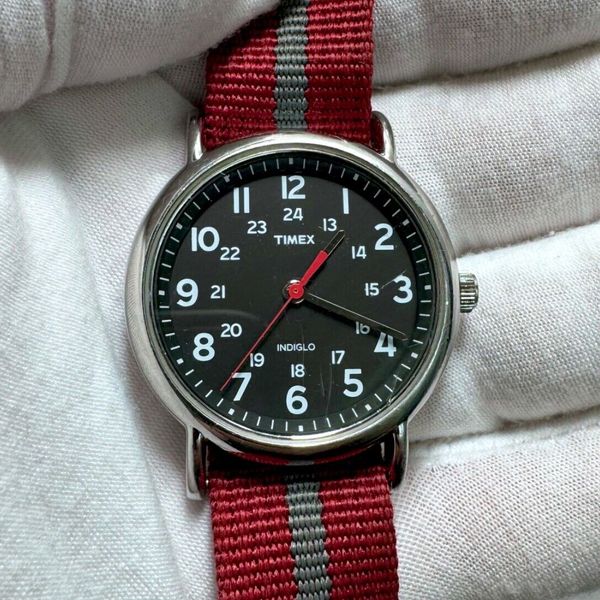 Timex Weekender Men's Black Dial /Gray-Burgundy Nylon Band Indiglo ...