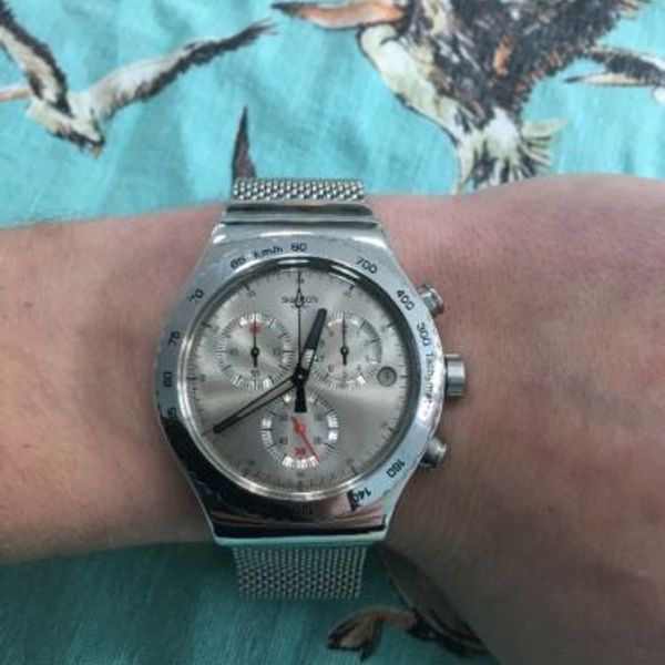 Men’s Swatch Silverish Irony Chronograph YVS405G | WatchCharts Marketplace