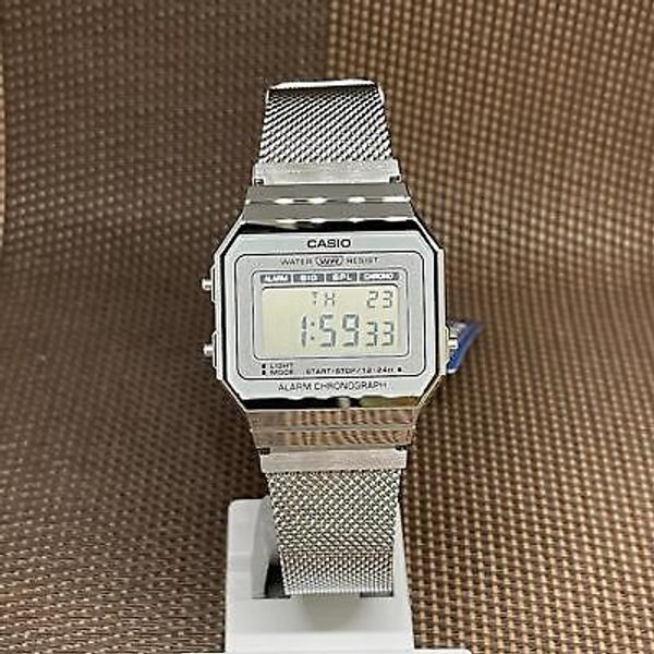 Casio A700WM-7A Super Slim Case Stainless Steel Mesh Band Digital ...
