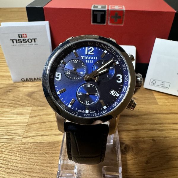 Tissot PRC 200 Chronograph Blue Dial Leather Strap Watch T055.417.16.047.00 | WatchCharts ...