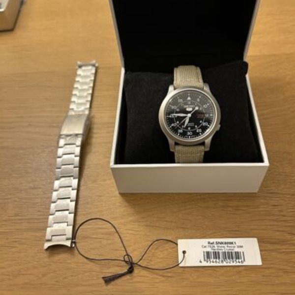 Seiko 5 SNK809K1 Mens Military Black Dial Brushed S.Steel Unisex ...