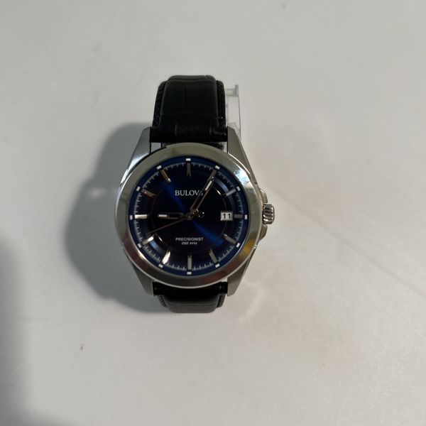 Bulova 96B257 Blue Dial Quartz Stainless Steel and Black Leather Men's ...