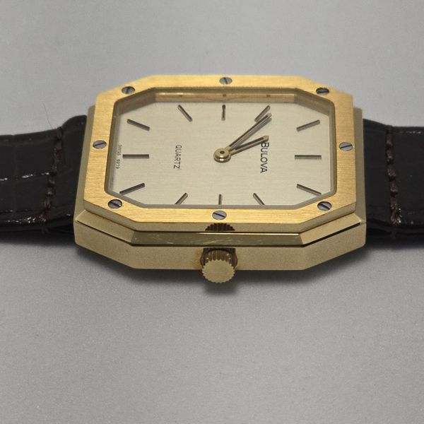 Bulova P0 1980s â Royal Oakâ Tank Watch Octagon Gold Tone NOS ...