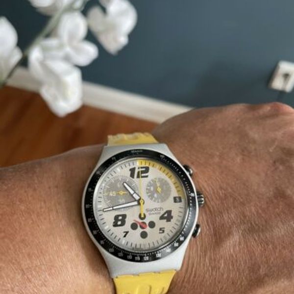 Rare Swatch Watch Irony Chrono Minuteria YCS4045 Sport Mens Yellow ...
