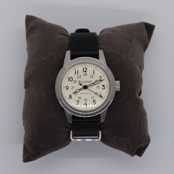 Bulova 96A246 Men's Classic Hack Watch Black Leather Ivory Dial ...