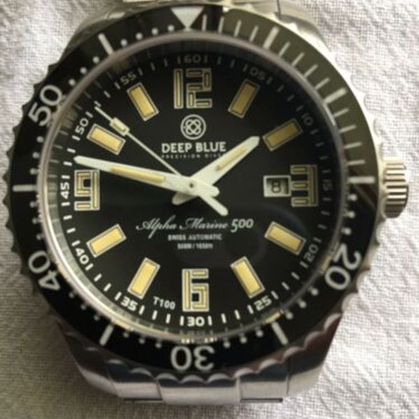 Deep Blue Alpha Marine 500 Black T100 Diver Tritium Flat Tube SWISS ...