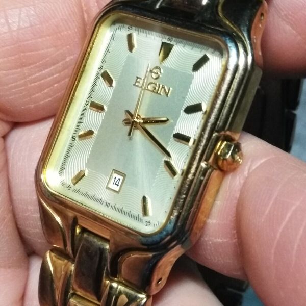 ELGIN MENS MODEL FPP148 GOLD TONE STAINLESS STEEL WATCH W46 W/NEW ...