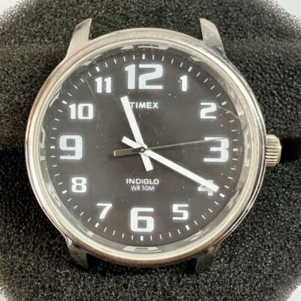 Timex 43mm Men Indiglo Stainless Easy Reader Black Dial Watch Face Only ...
