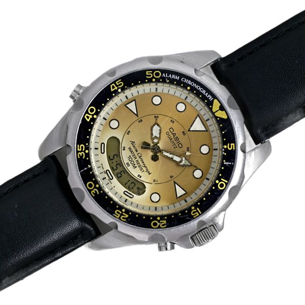 Casio Arnie AD-520 43mm Men's Dive Watch AnaDigital Patina Dial Leather ...