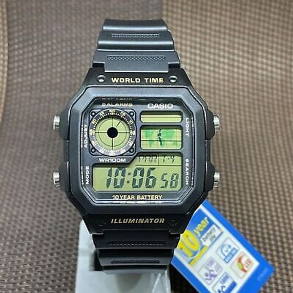 Casio AE-1200WH-1B 10 Year Battery Life World Time Digital Black Resin Watch | WatchCharts ...