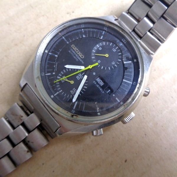 Seiko Chronograph Mens Watch Day/Date Automatic Black Dial 6138-3000 Sn ...