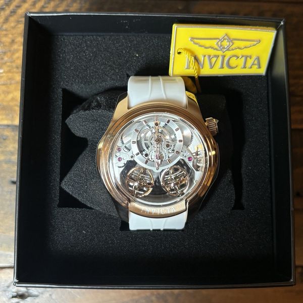 Invicta Specialty Men Rose Gold Watch 47376 Twin-Axis White Silicone ...