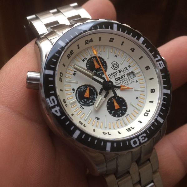 SOLD Deep Blue Daynight GMT Valjoux 7754 - White Dial / Black Bezel ...