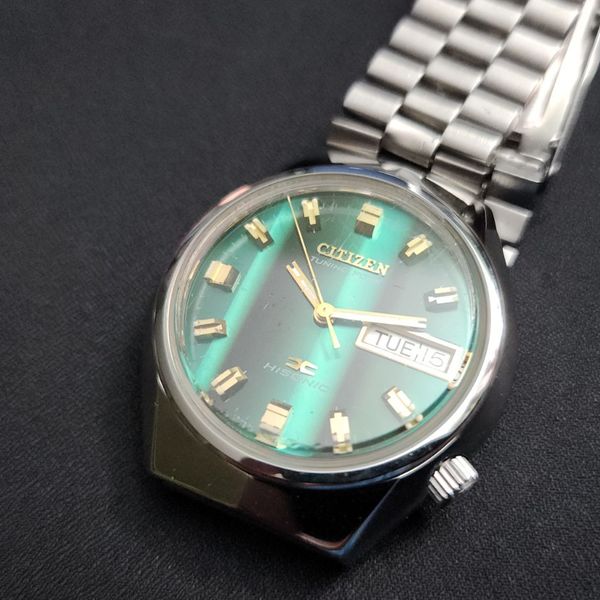 1974 Citizen Hisonic Tuning Fork watch Green dial 3701A Lic. Accutron ...