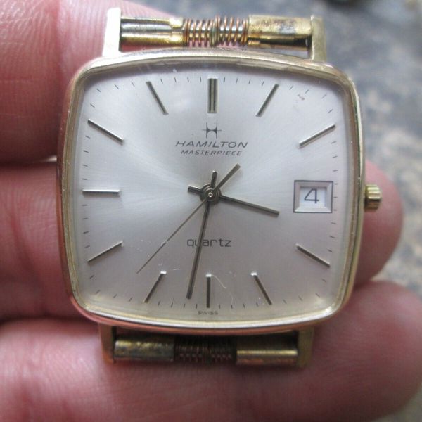 MENS HAMILTON MASTERPIECE WITH DATE QUARTZ GOLD FILLED CASE Running ...