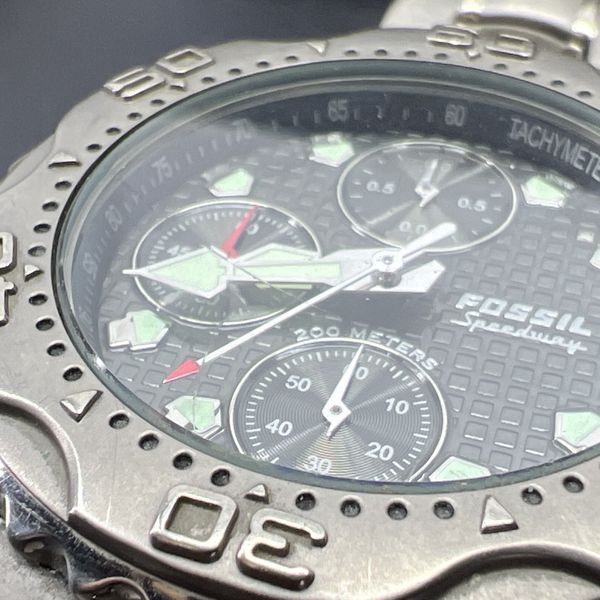 Broken Button FOSSIL Gray TI-5010 TITANIUM CHRONOGRAPH Speedway MENS ...