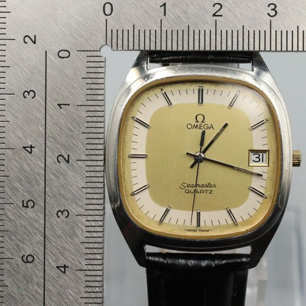 *NEAR MINT* Vintage OMEGA Seamaster Cal.1337 Quartz Gold Dial Square ...