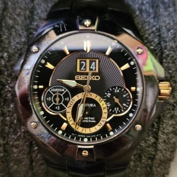 SEIKO Cotura Kinetic Perpetual Black and Gold Model 7D46-0AC0 ...