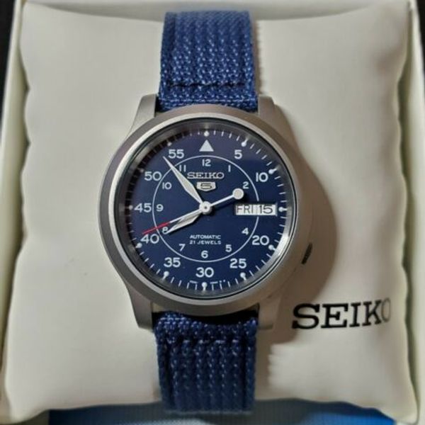Seiko SNK807 Men's Blue Fabric Analog Blue Dial Genuine Automatic Wrist ...