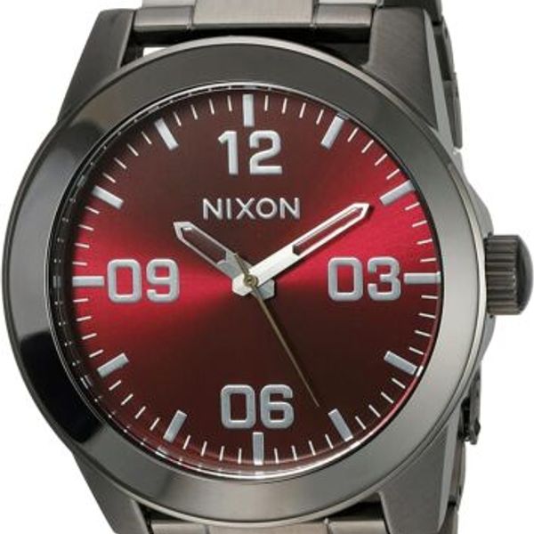 Nixon Men's Corporal SS A3462073-00 48mm Red Dial Stainless Steel Watch ...