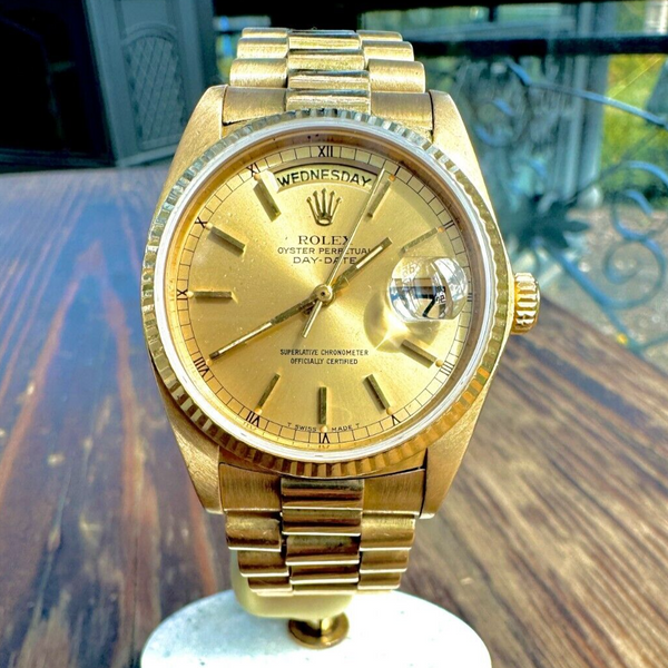 1982 Rolex 18038 President Day-Date 18K Yellow Gold Champagne - Vintage ...