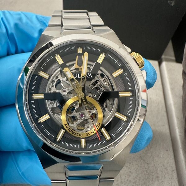 Bulova Maquina Black-Skeleton Dial Automatic Men's Watch 98A224 USED ...
