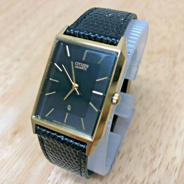 Vintage Citizen 6031 Mens Gold Tone Black Analog Quartz Watch Hours~New ...