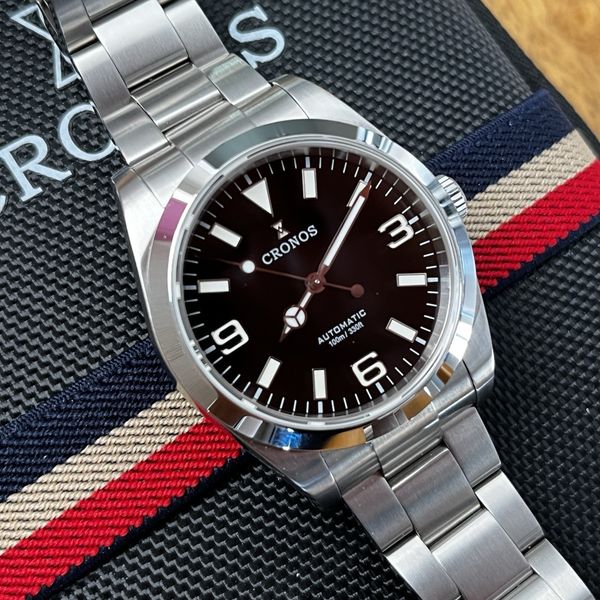 Cronos Explore 39mm Automatic Watch, Black Dial, Seiko NH35, Sapphire ...