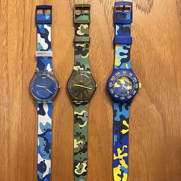Swatch watch collection of 3 camo watches | WatchCharts Marketplace
