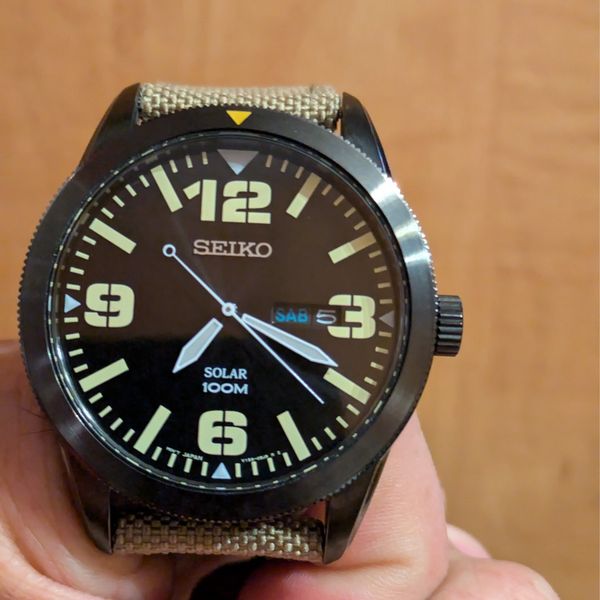 Seiko Aviator SNE331 Black Dial Solar Watch, 43mm Black Ion Case ...