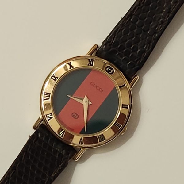 Vintage 18k Yellow Gold Gucci 3000L - Stunning Green & Red Dial - 25mm ...
