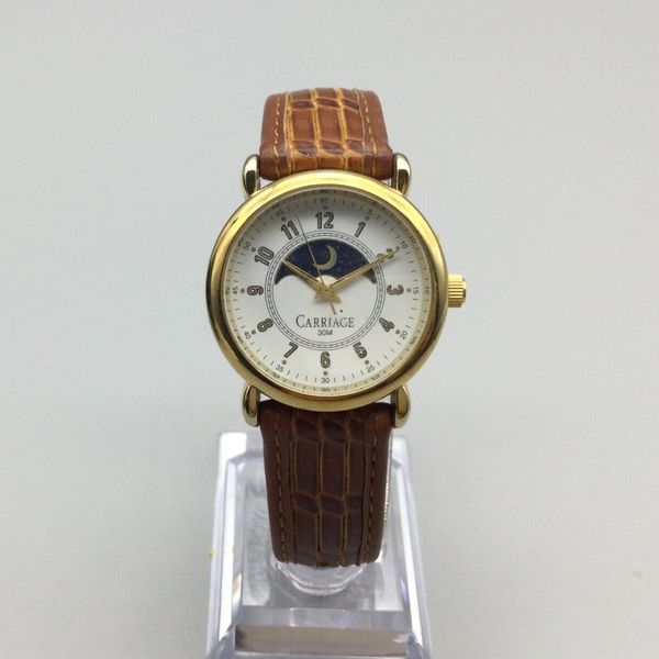 Vtg Carriage Timex Watch Women Moon Phase Leather Band 2001 New Battery ...