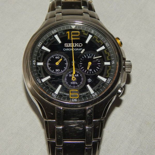 Seiko Solar 45mm Chronograph Stainless Steel Men's Watch V175-0DG0 ...