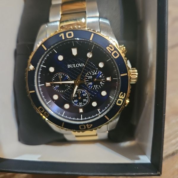 Bulova Men's Two-Tone Chronograph Blue Dial Bracelet Watch 98A170 6 ...