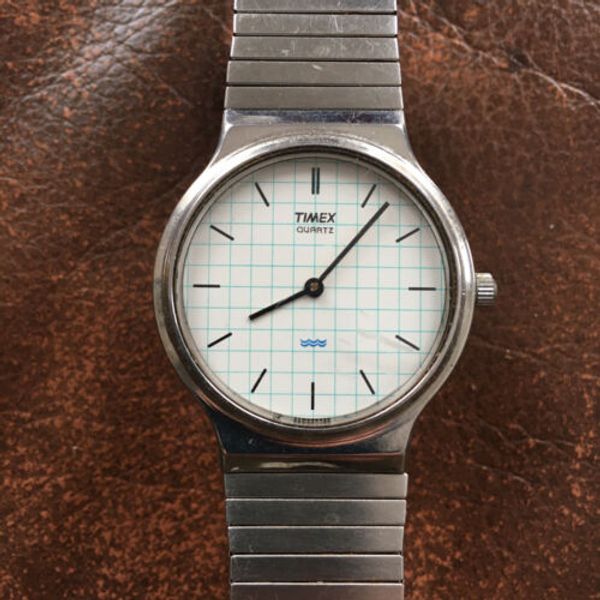 Vintage Timex Mens Watch Grid Pattern Geometric Graph Paper Face Water ...