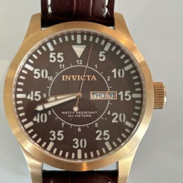 Invicta Watch Brown Leather Water Resistant 100M Stainless Steel Model 11196 USA | WatchCharts ...